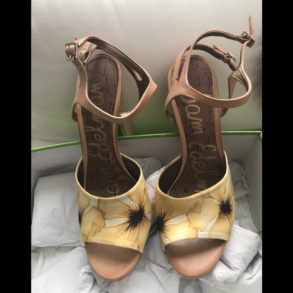 Sam Edelman | Shoes | Sam Edelman Yellow Floral Satin Sandals | Poshmark